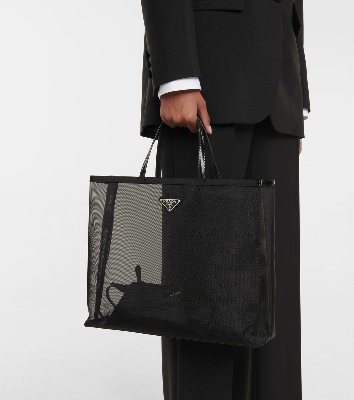 Prada Large leather-trimmed mesh tote Prada