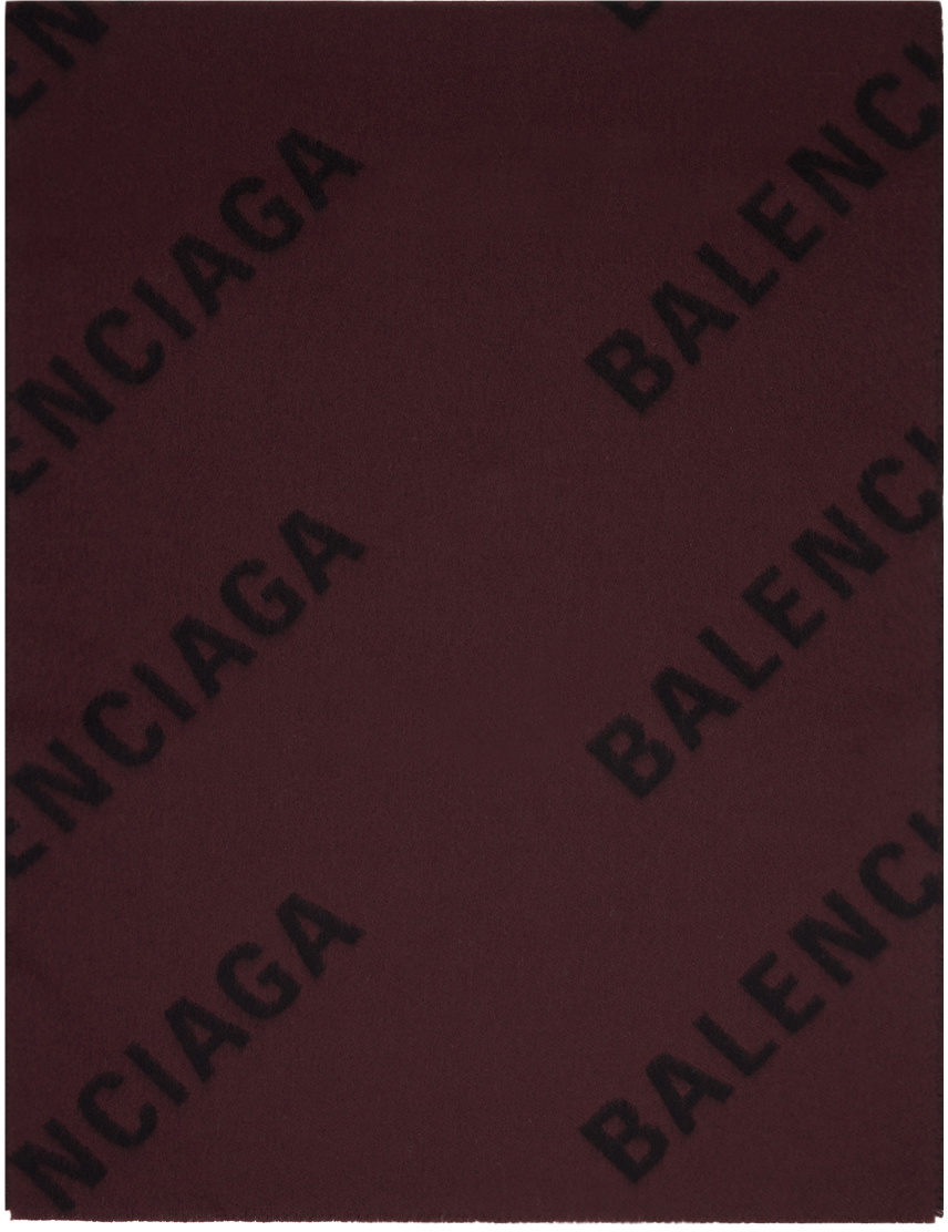Balenciaga Black & Burgundy Allover Macro Scarf Balenciaga