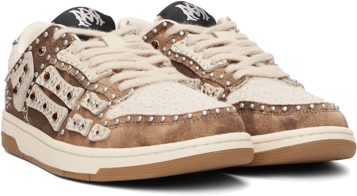 AMIRI Brown & Beige Stud Skel Top Low Sneakers Amiri