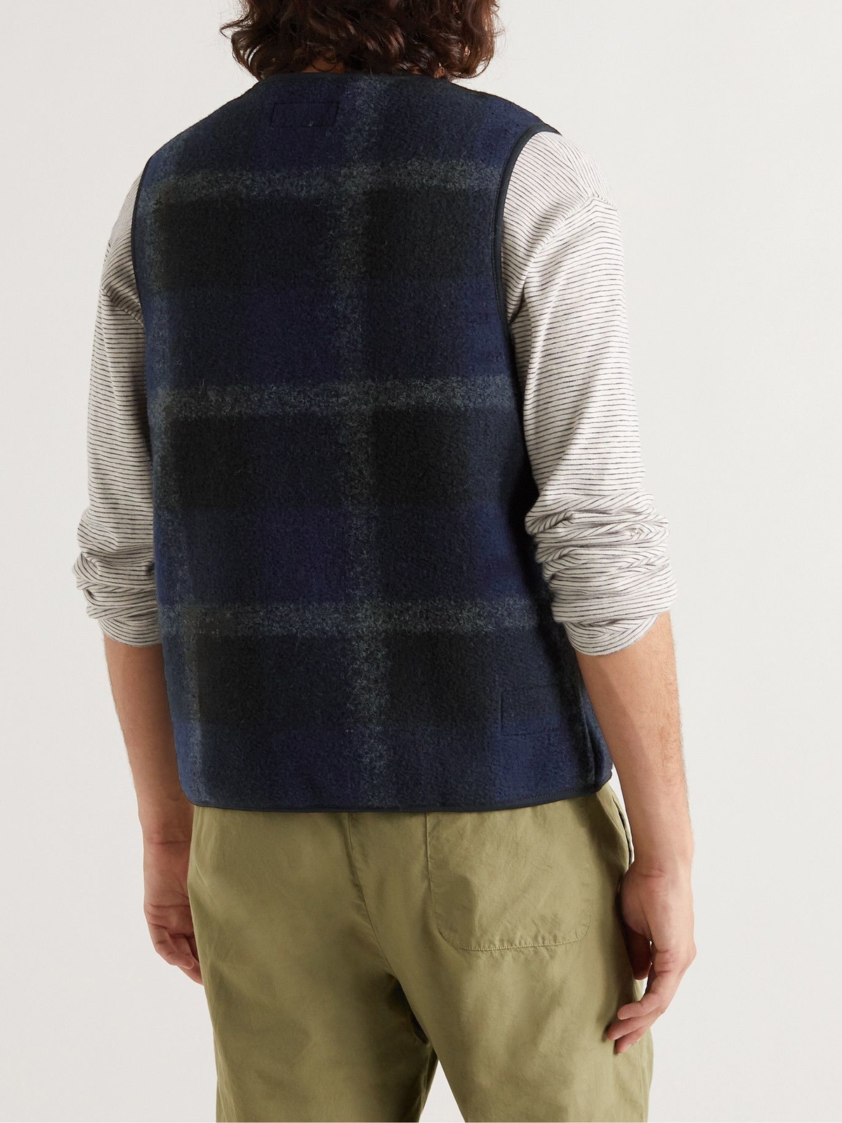 Universal Works - Checked Brushed-Fleece Gilet - Blue Universal Works