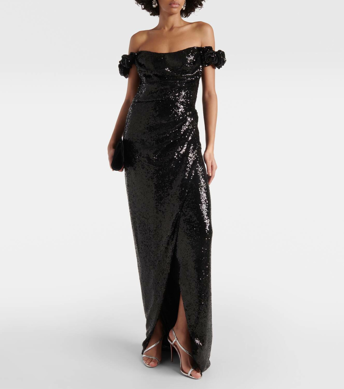 Costarellos Vespera off-shoulder sequined gown Costarellos