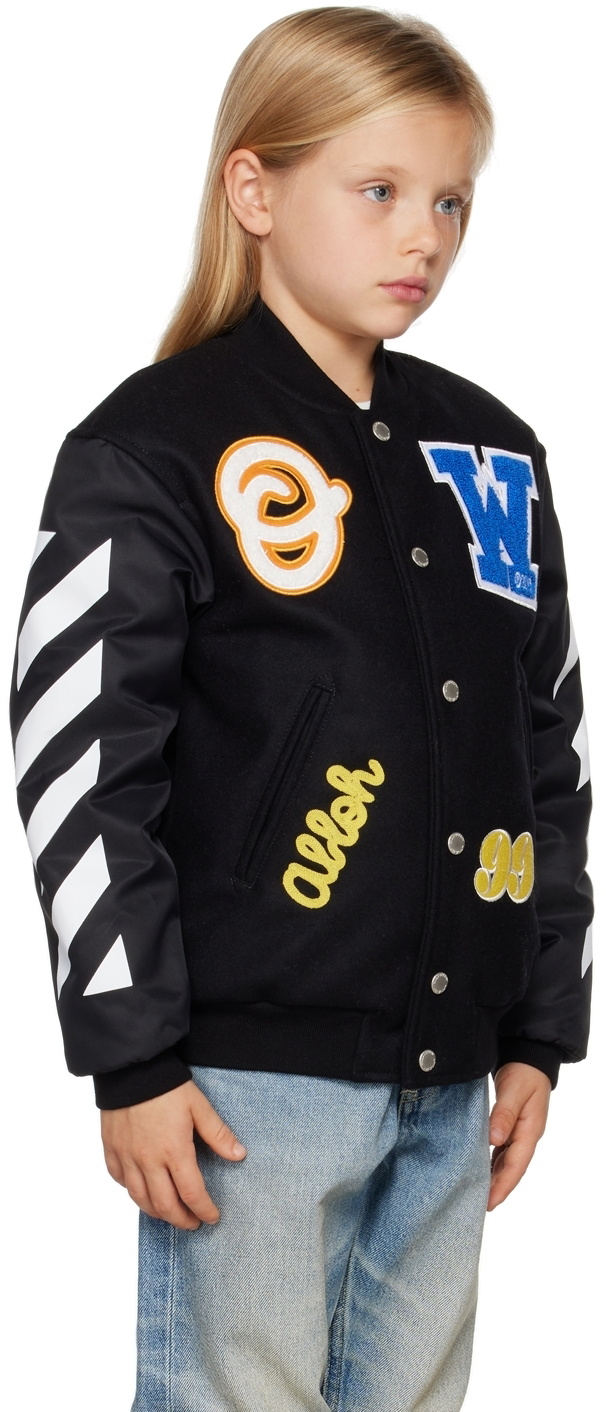 Off-White Kids Black & White Patches Bomber Jacket Off-White
