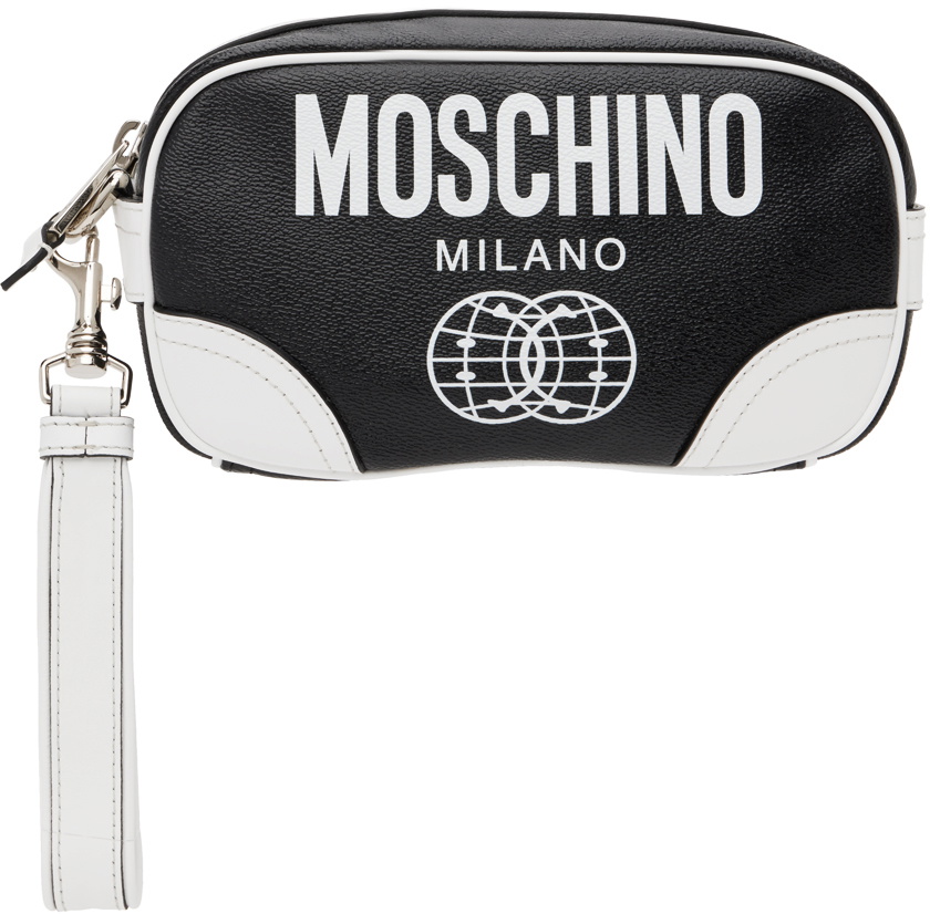 Moschino Black Double Smiley Leather Pouch Moschino