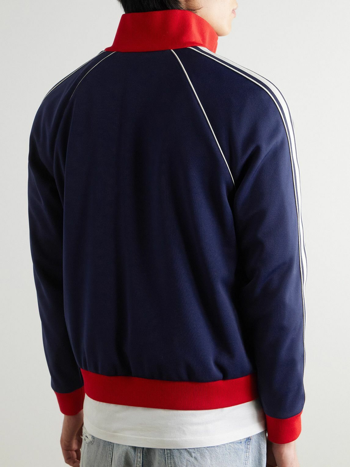 CELINE - Webbing-Trimmed Logo-Embroidered Jersey Track Jacket - Blue Celine