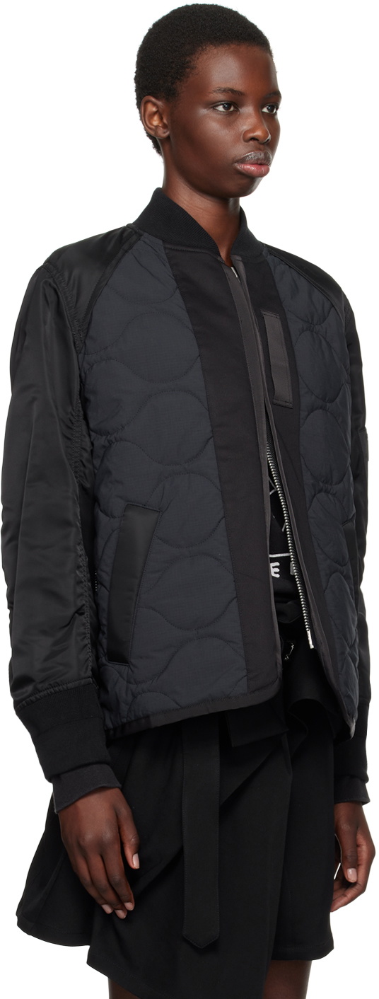 sacai Black & Navy Quilted Bomber Jacket Sacai
