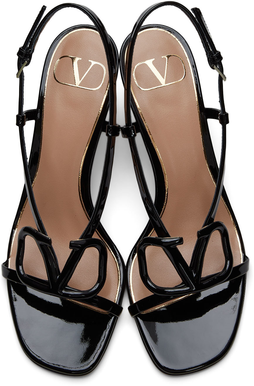 Valentino Garavani Black Patent VLogo Heeled Sandals Valentino Garavani