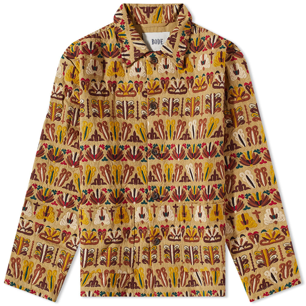 Bode Men's Pushkar Embroidered Jacket in Tan Multi Bode