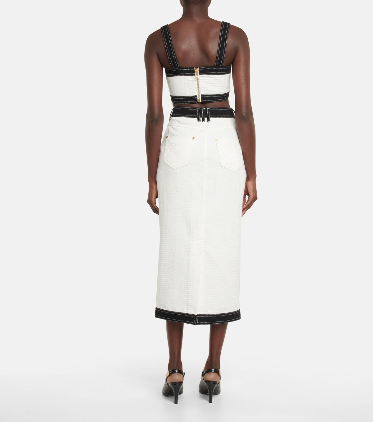 Balmain - Embossed denim crop top Balmain