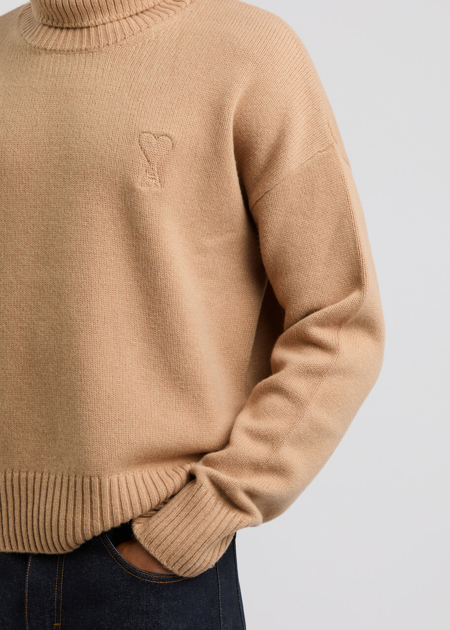 Ami Paris Logo-embossed Wool-blend Jumper Beige AMI