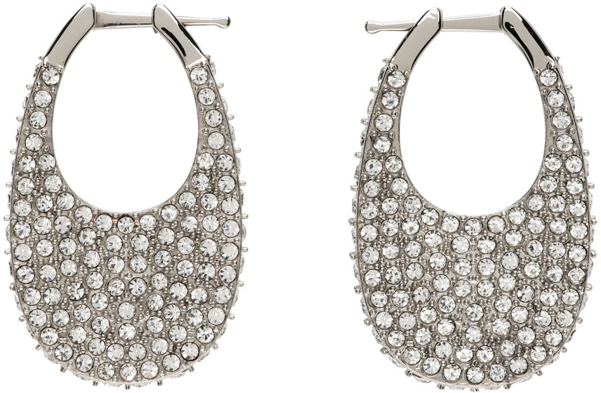 Coperni Silver Crystal Medium Swipe Earrings Coperni