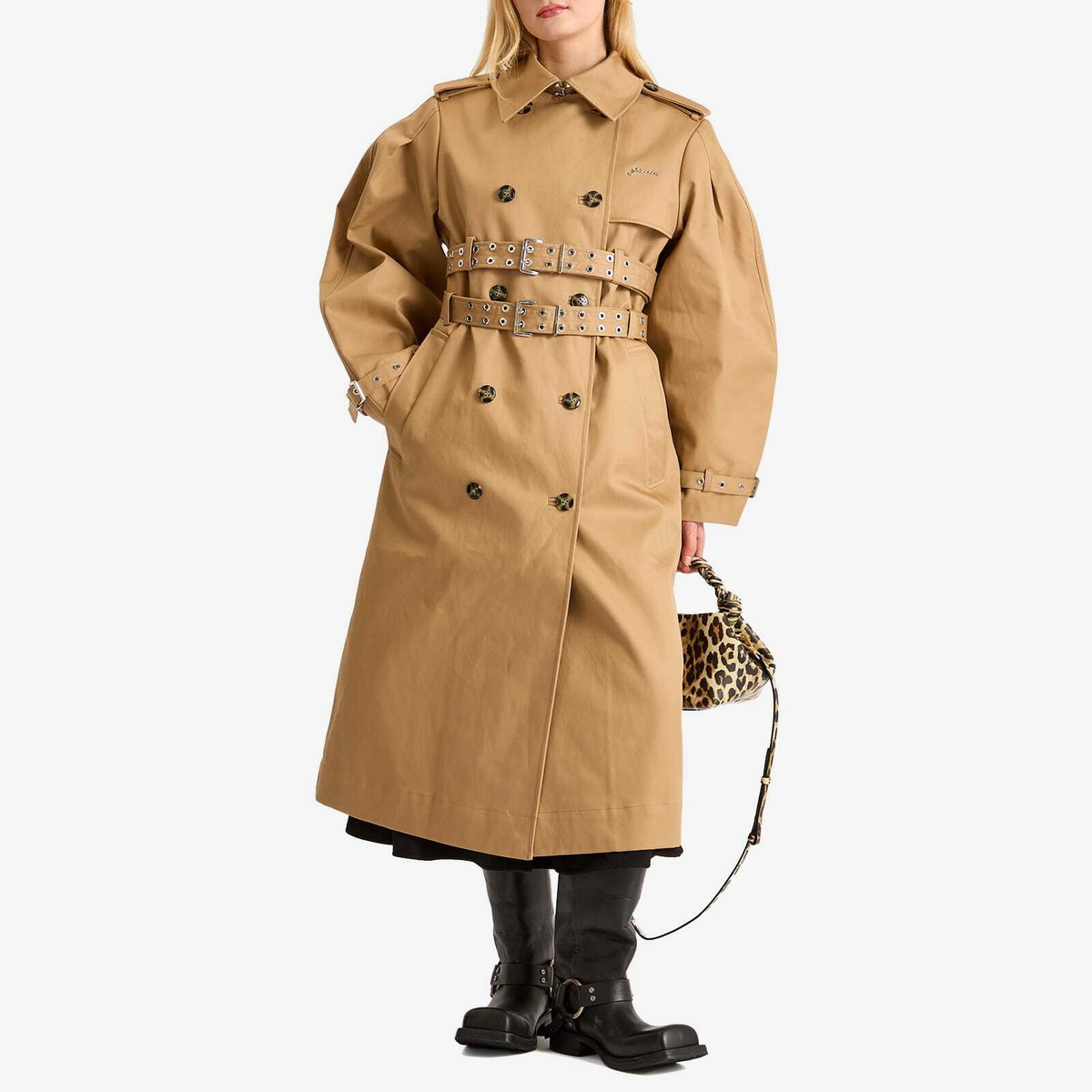 GANNI Women's Bonded Trench Coat in Tiger'S Eye GANNI