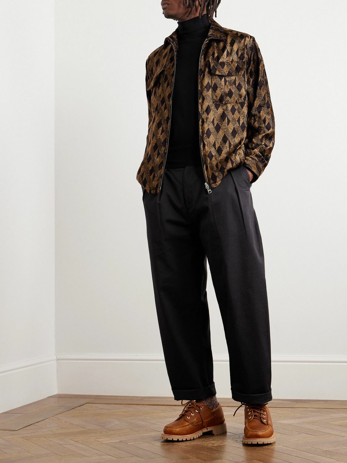 Beams Plus - Jacquard-Knit Zip-Up Jacket - Brown Beams Plus