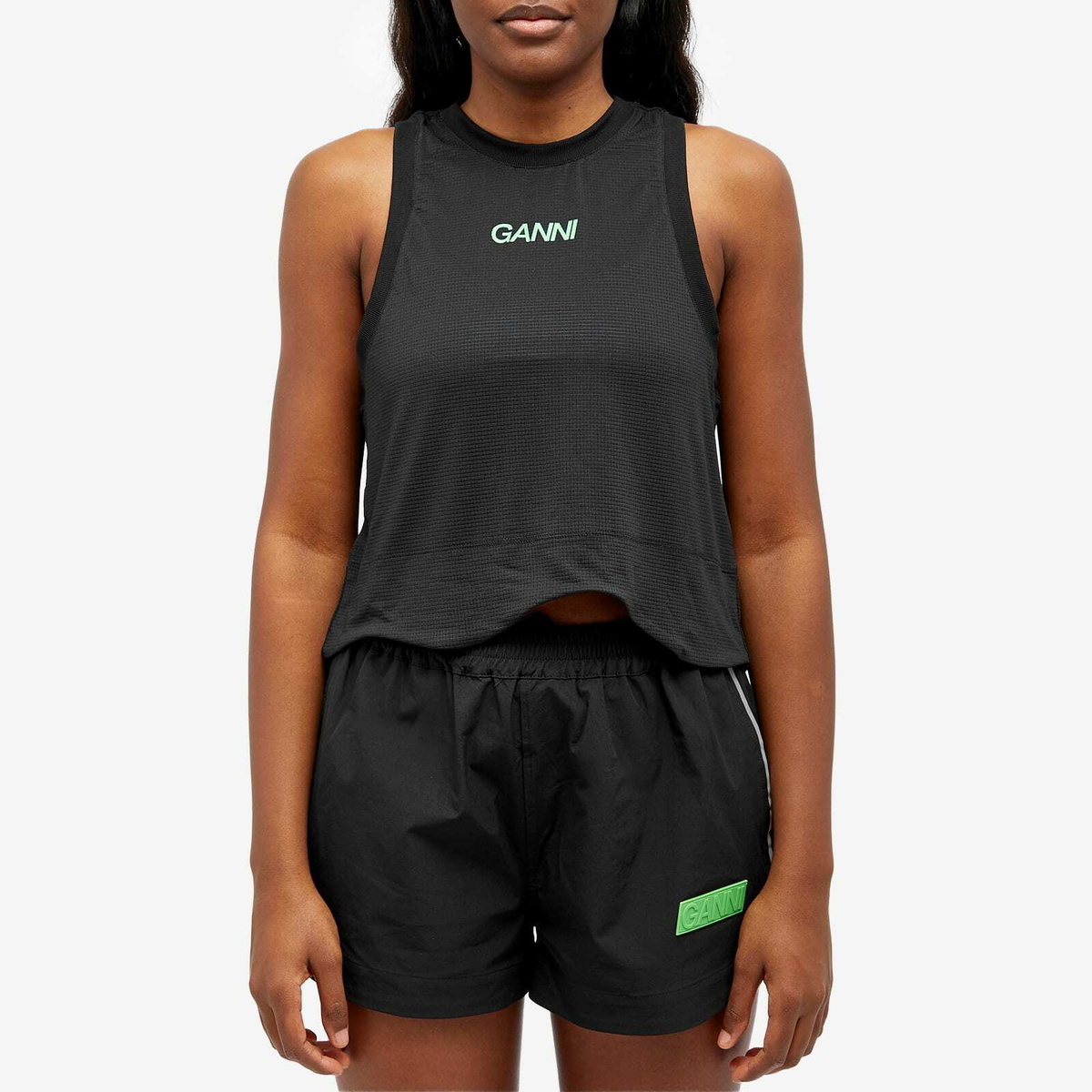GANNI Women's Active Mesh Top in Black GANNI