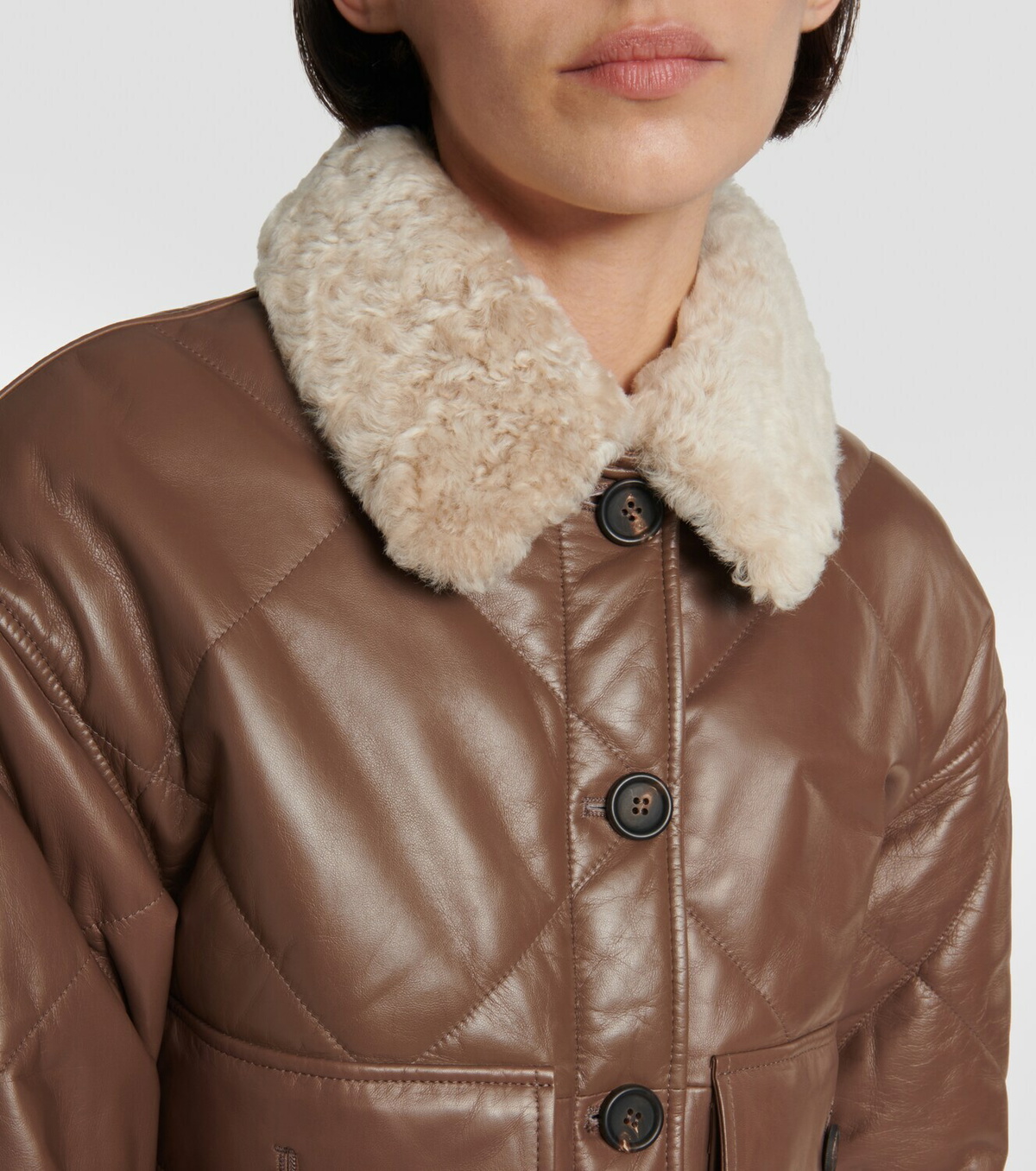 Brunello Cucinelli Shearling-trimmed leather jacket Brunello Cucinelli