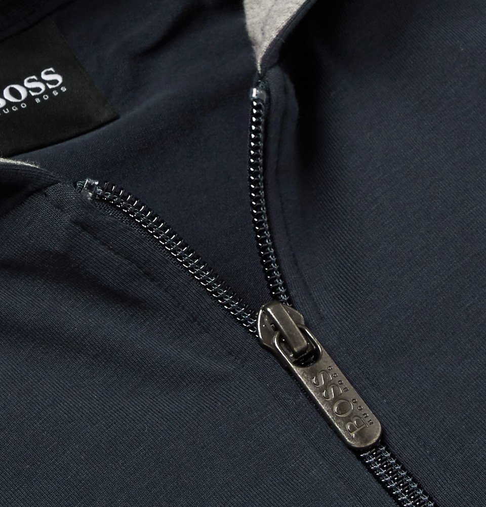Hugo Boss - Stretch-Cotton Jersey Zip-Up Hoodie - Men - Navy Hugo Boss