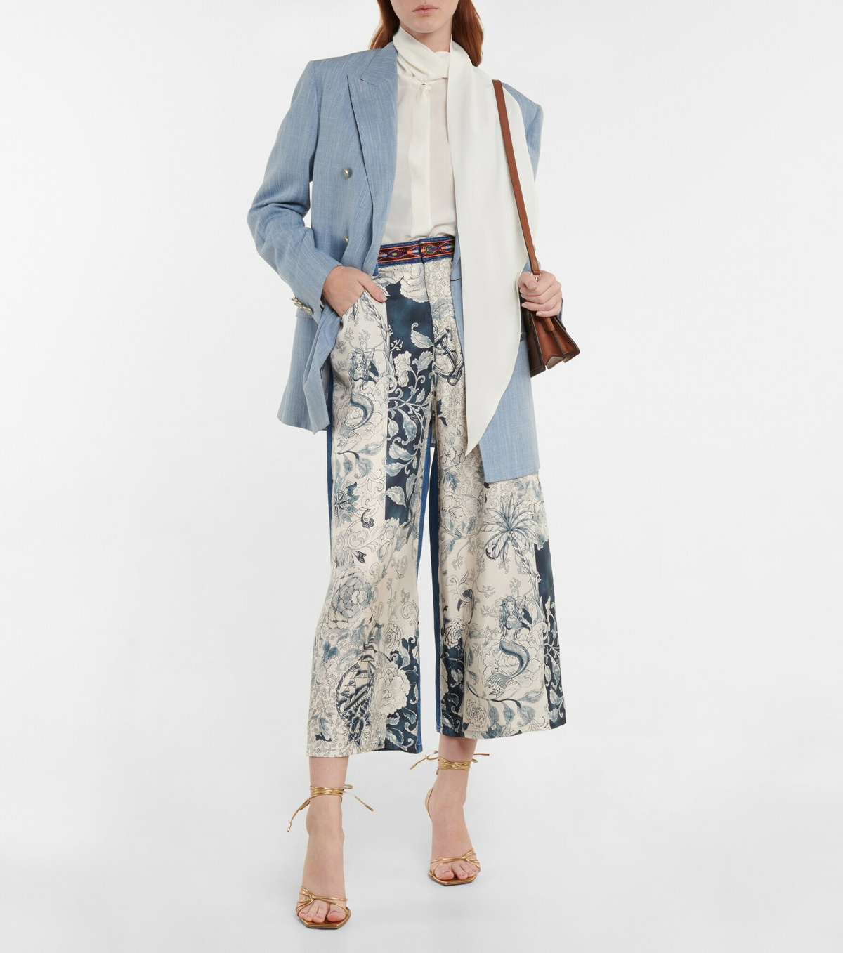 Etro - Printed silk and denim culottes Etro