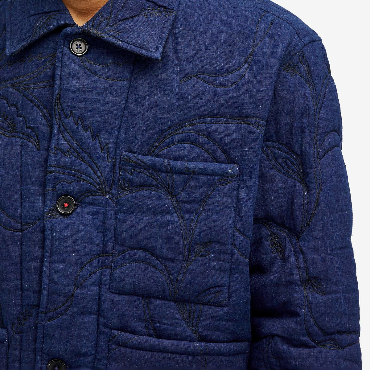 Kardo Men's Bodhi Hand Embroidered Quilted Jacket in Blue Kardo