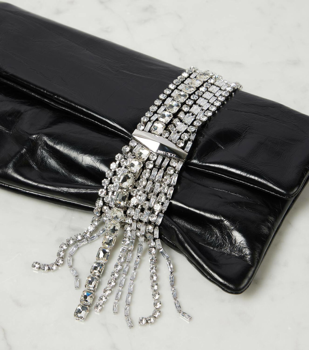 Jimmy Choo Zandra crystal-embellished leather clutch Jimmy Choo