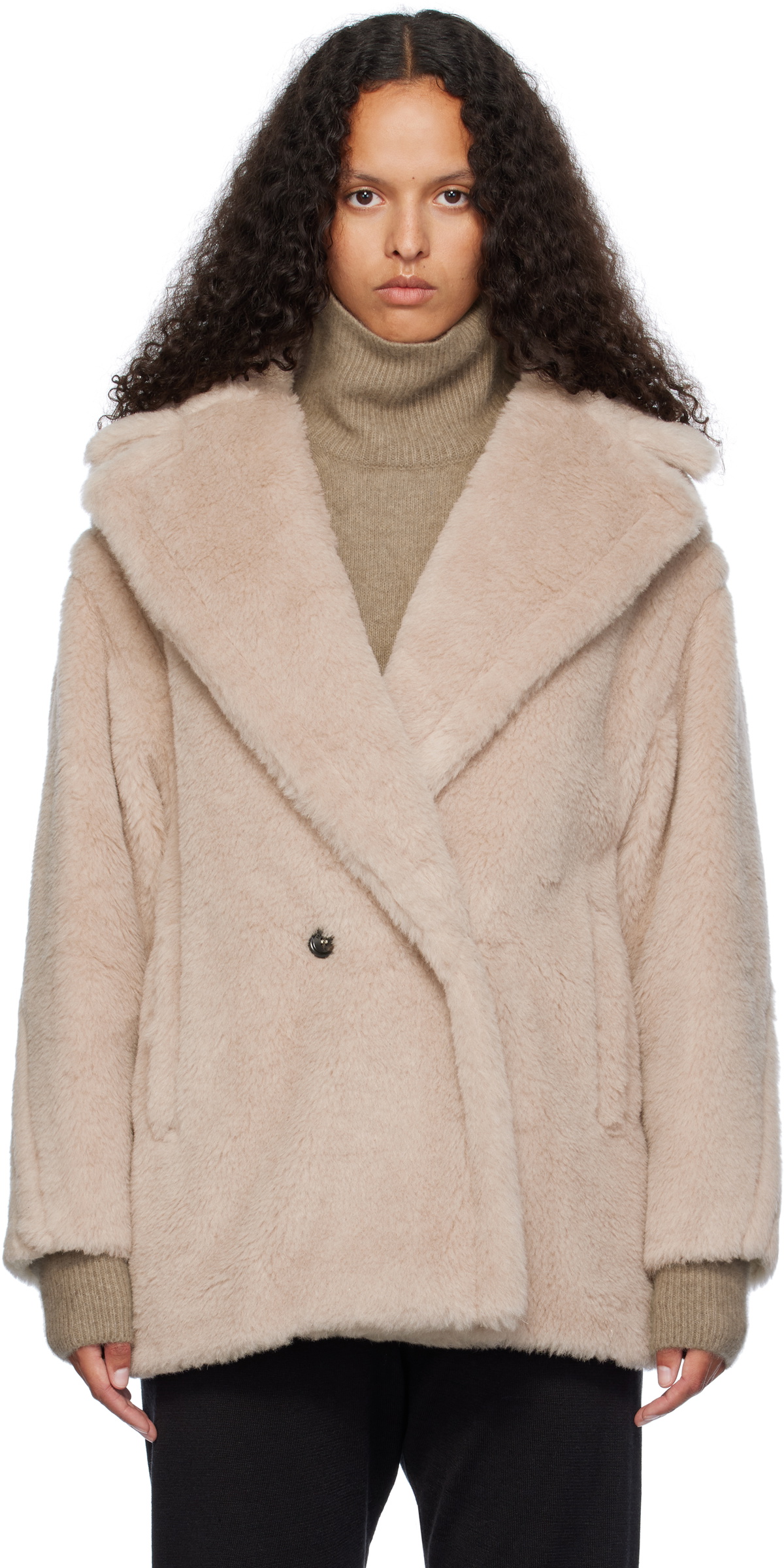 Max Mara Beige Olga Short Faux-Fur Coat Max Mara