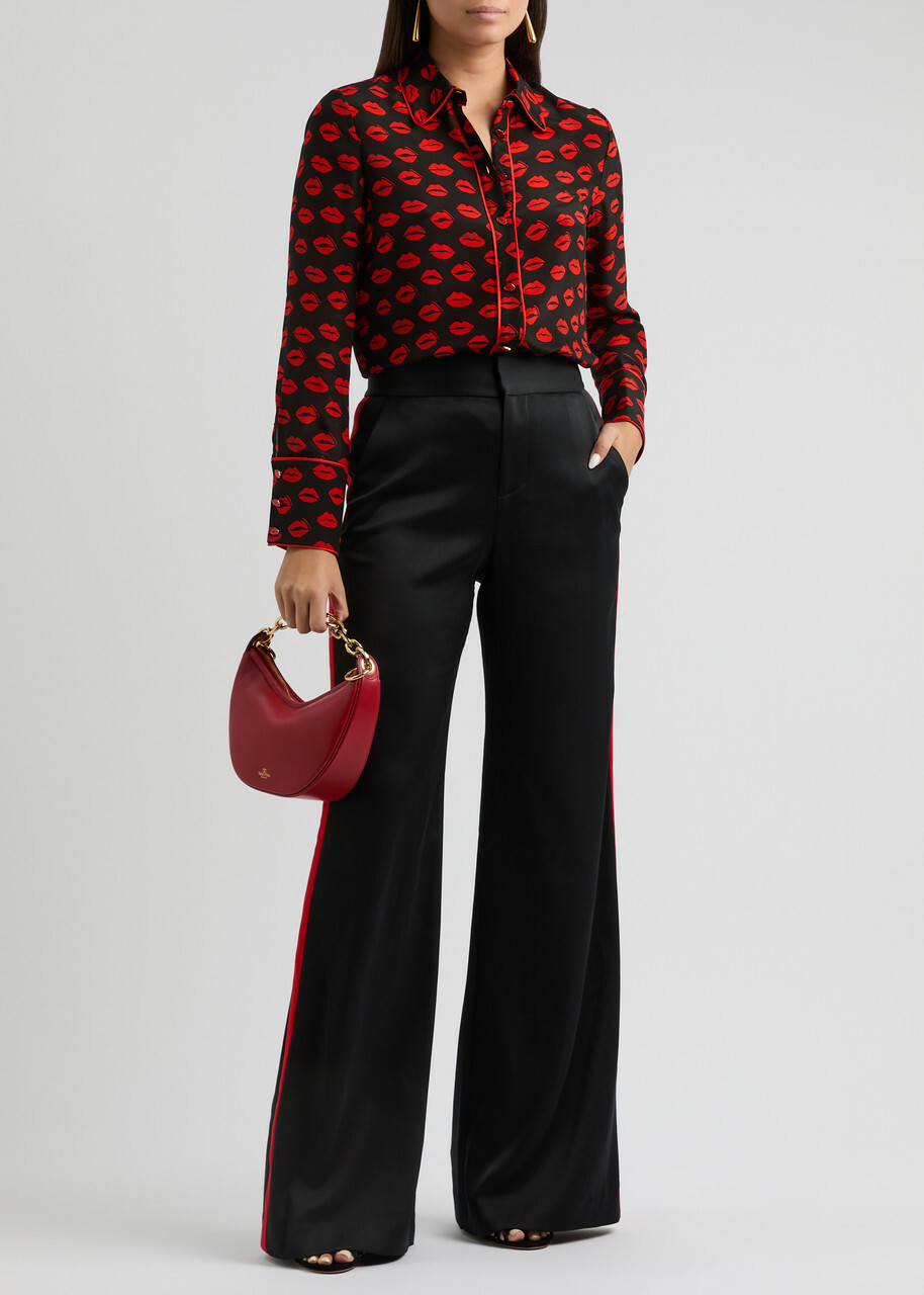 Alice + Olivia Willa Lip-print Silk Shirt Red Alice + Olivia