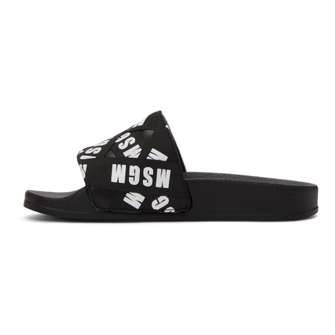 MSGM Black Logo Ribbons Pool Slides MSGM