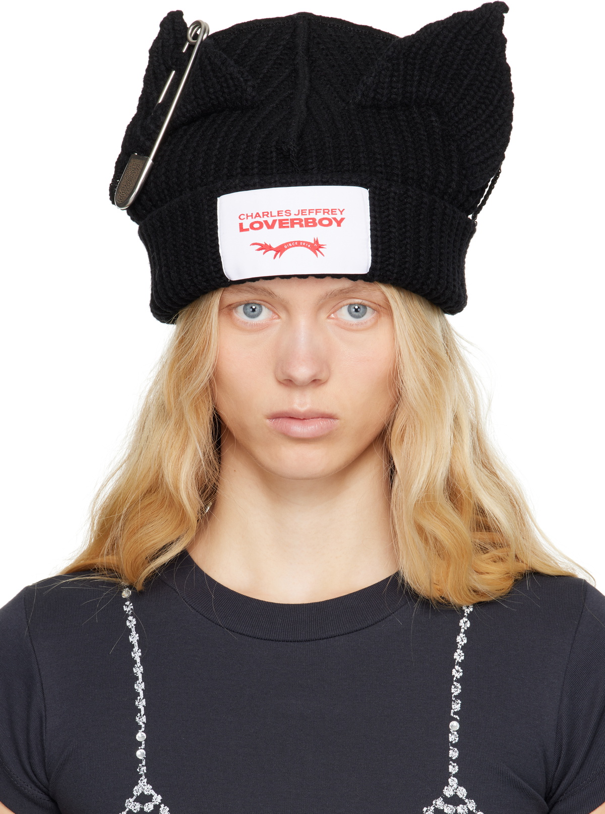 Charles Jeffrey LOVERBOY Black Chunky Punk Ears Beanie Charles Jeffrey ...