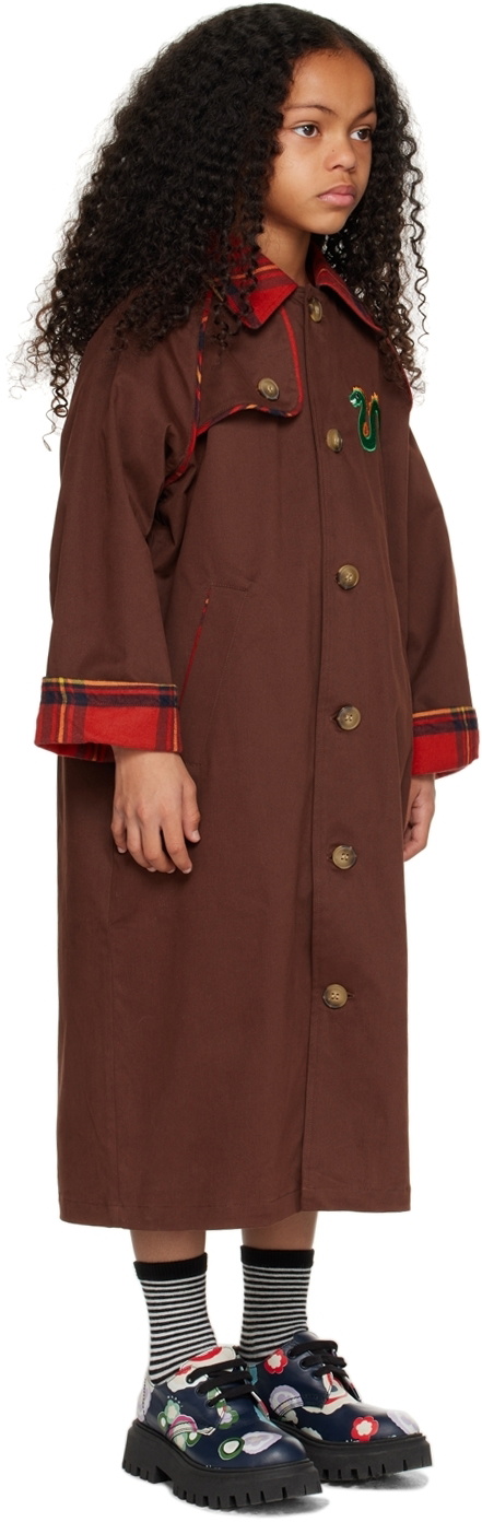 Mini Rodini Kids Brown Check Trim Trench Coat Mini Rodini