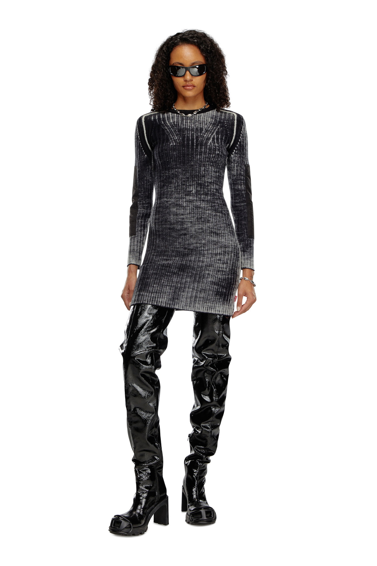 Diesel Short dress in treated wool knit - Dresses Womens in Black Diesel