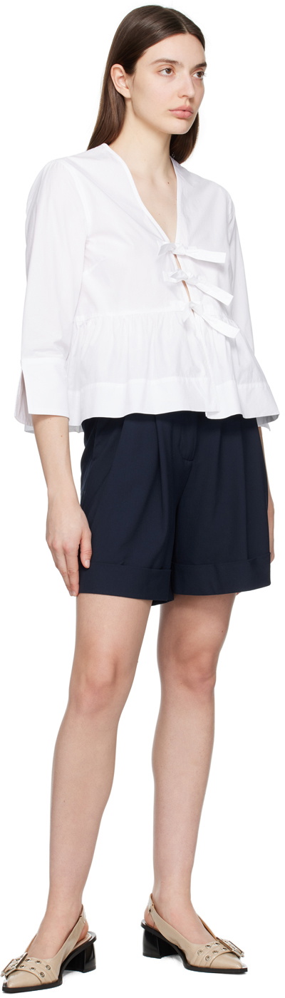 GANNI White Tie String Blouse GANNI