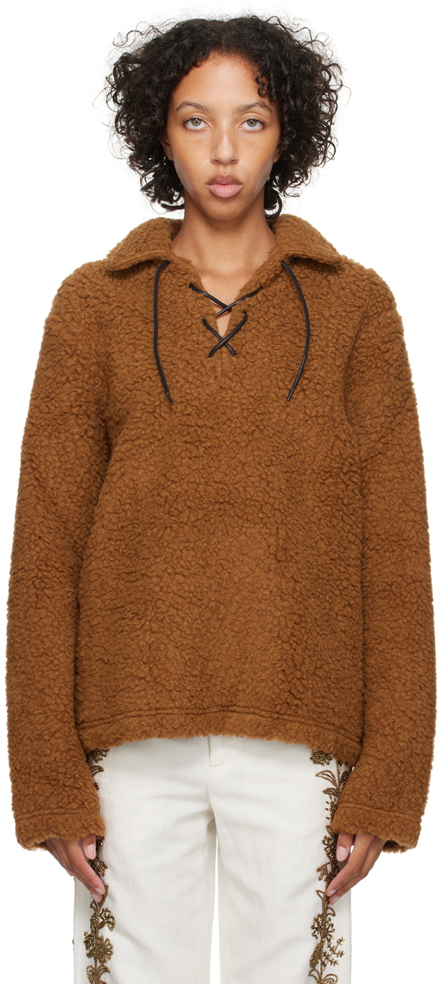 Bode Tan Tie-Up Sweater Bode