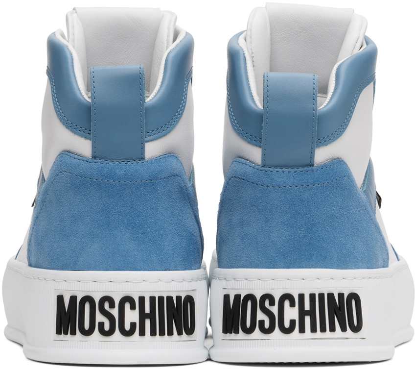 Moschino White & Blue Bumps & Stripes High-Top Sneakers Moschino