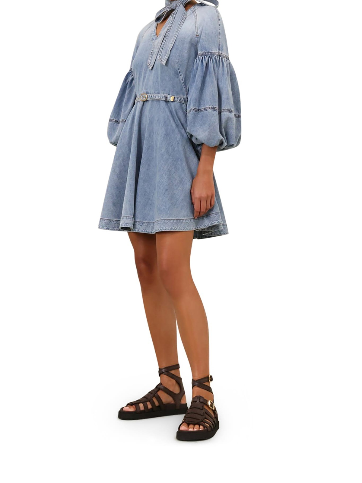 Zimmermann Mini Denim Dress With Neck Ties Zimmermann