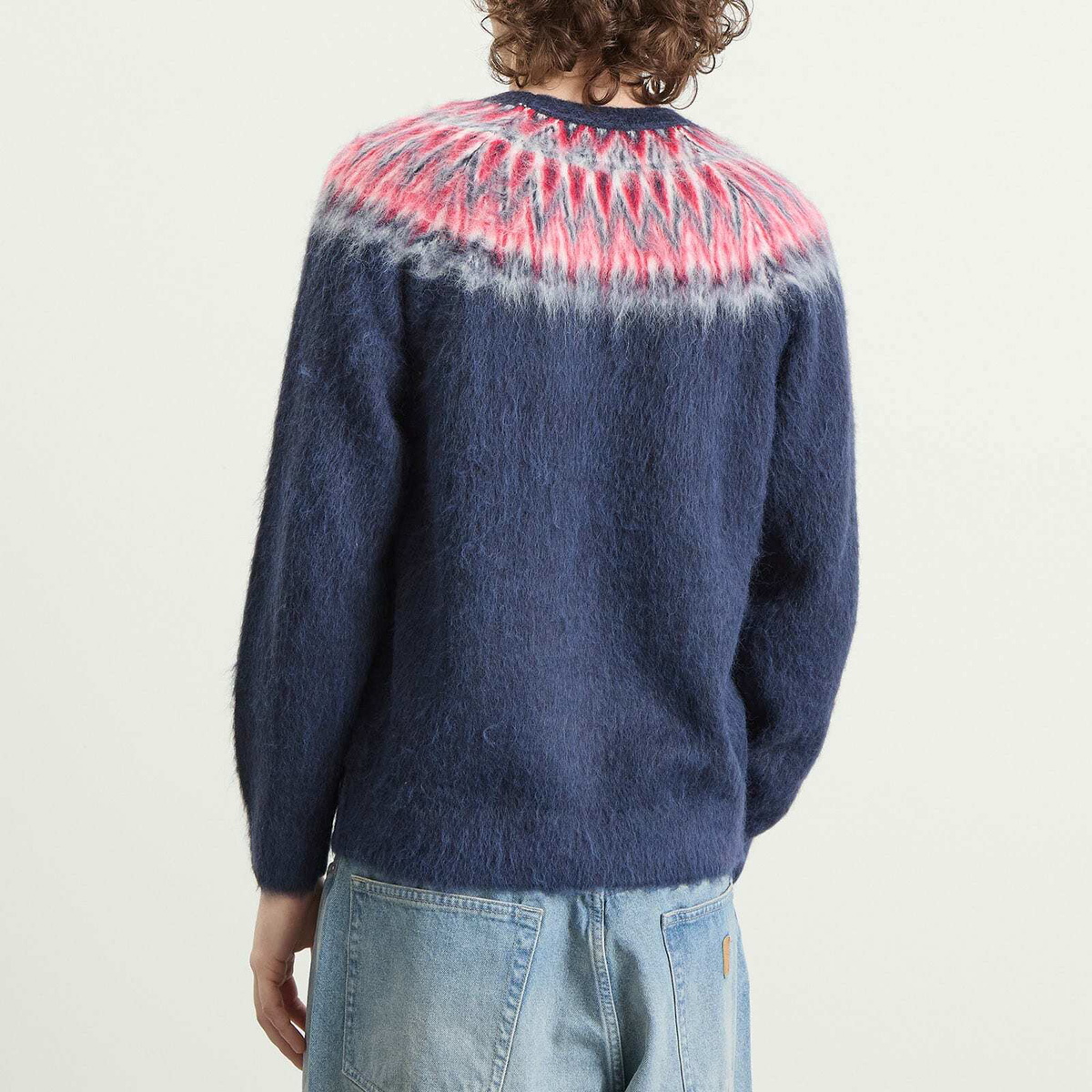 BEAMS Men's Nordic Shaggy Crew Neck Jumper in Navy Beams Boy