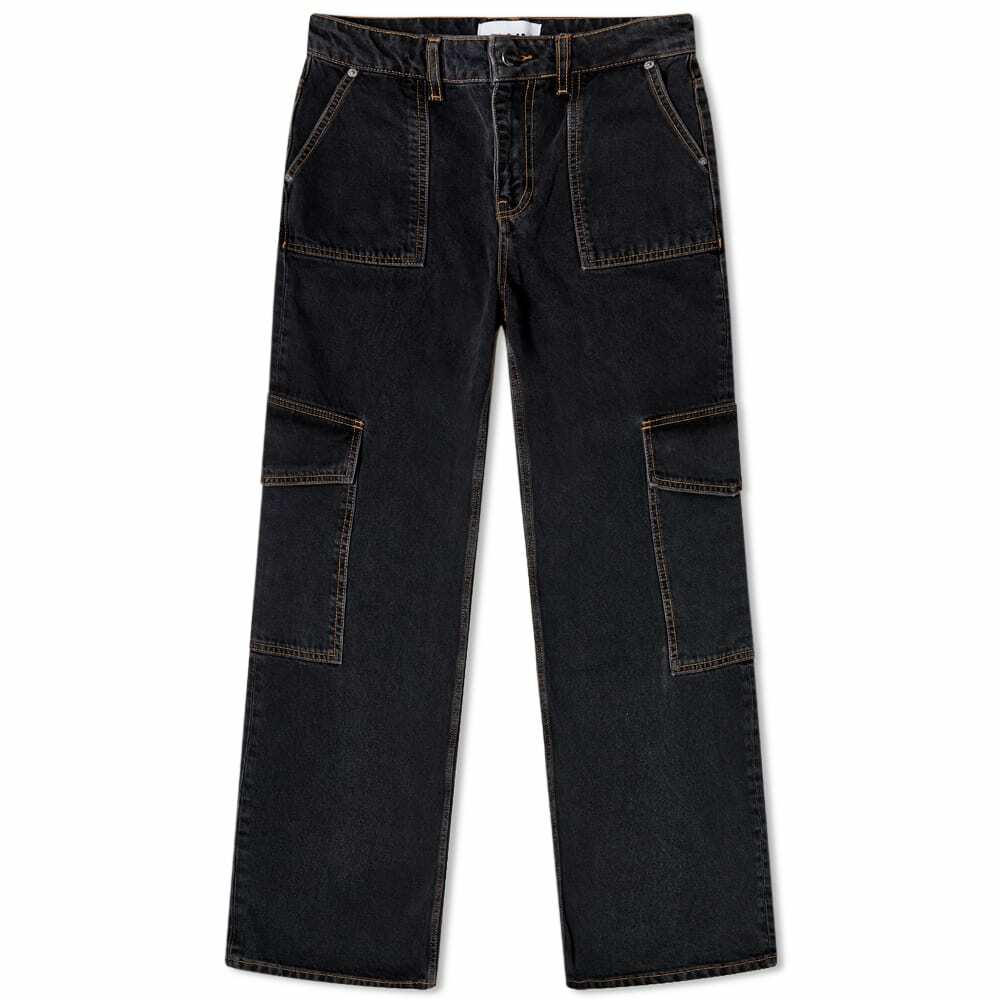 GANNI Women's Rigid Denim Angi Wide Leg Jean in Washed Black GANNI