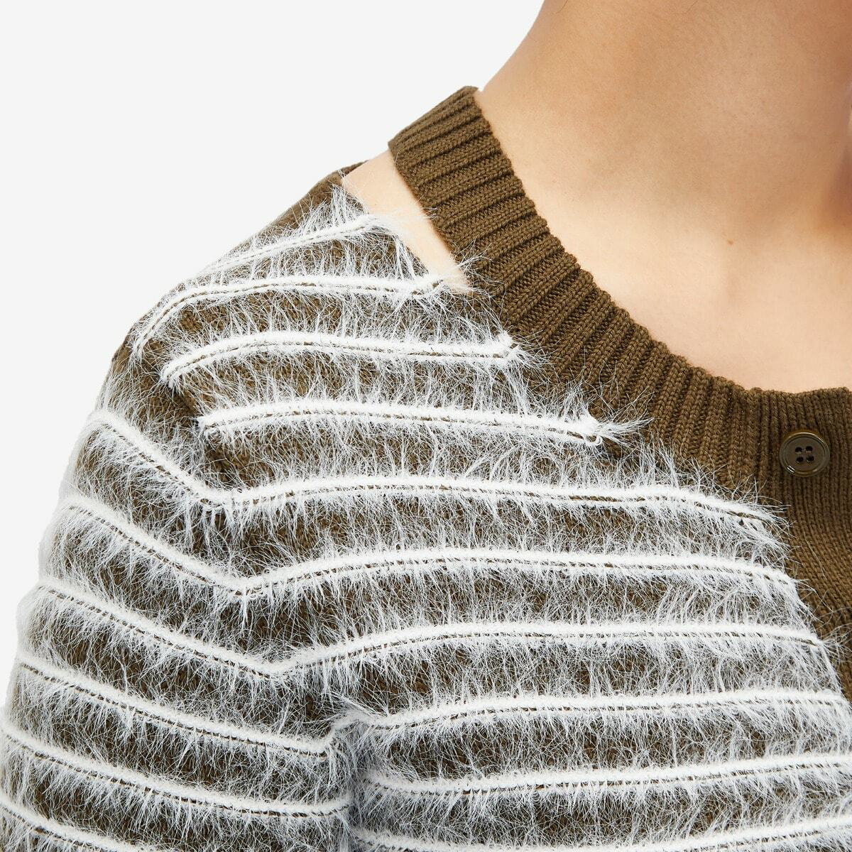 MM6 Maison Margiela Women's Striped Cardigan in Khaki/Off MM6 Maison Margiela Women's Striped Cardigan in Khaki/Off