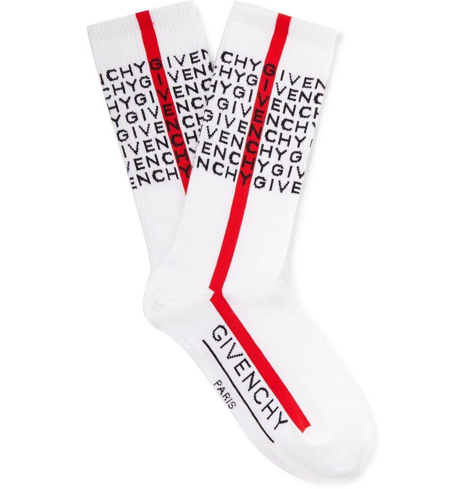 Givenchy - Logo-Intarsia Stretch Cotton-Blend Socks - White Givenchy