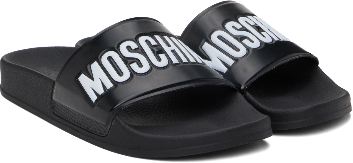 Moschino Black Rubber Pool Slides Moschino