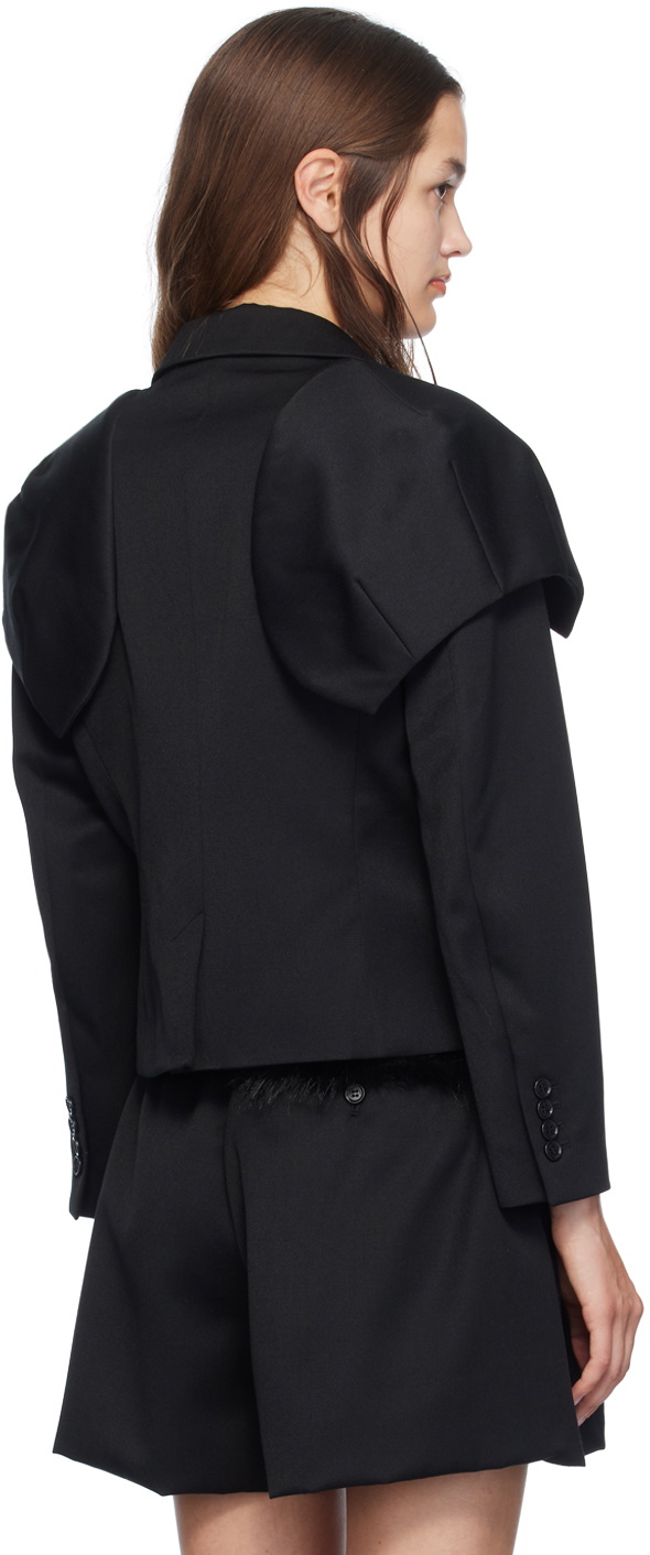 Simone Rocha Black Embroidered Bust Fitted Cap Blazer Simone Rocha