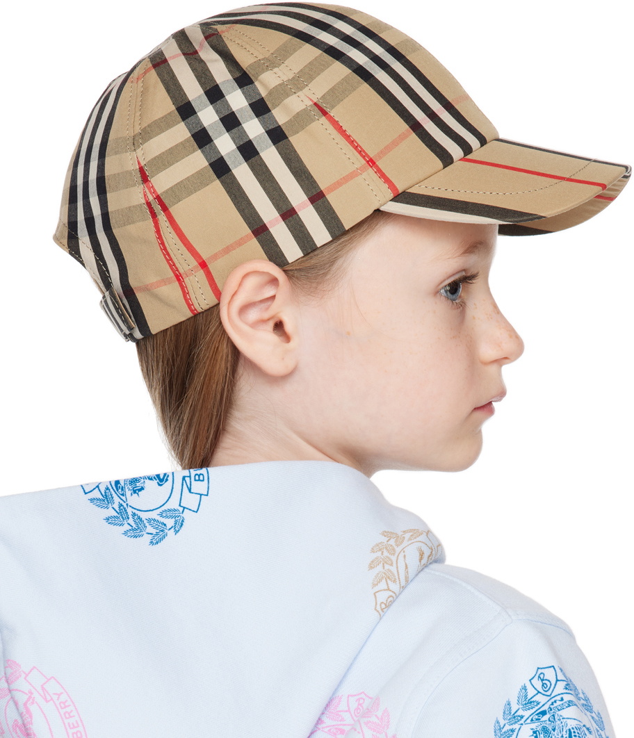 Burberry Kids Beige Vintage Check & Icon Stripe Cap Burberry