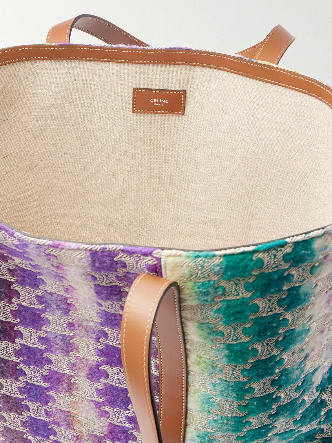 CELINE - Leather-Trimmed Logo-Embroidered Wool Tote Bag Celine