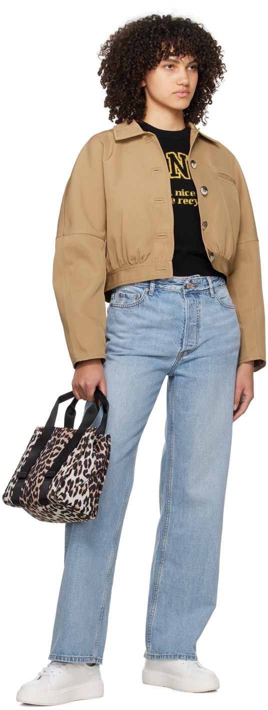 GANNI Black & Beige Small Leopard Tech Tote GANNI