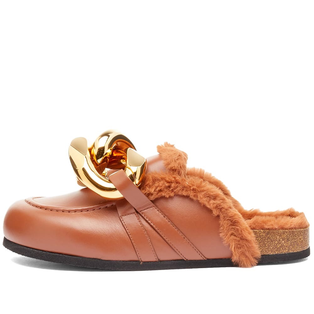 JW Anderson Women's Chain Loafer Ecofur Mule in Rust/Copper JW Anderson