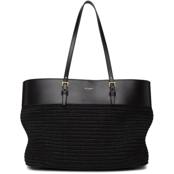 Saint Laurent Black Raffia East/West Shopping Tote Saint Laurent
