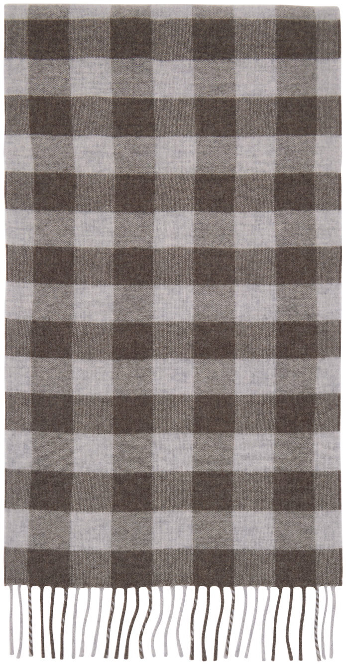 Acne Studios Brown & Gray Check Logo Scarf Acne Studios