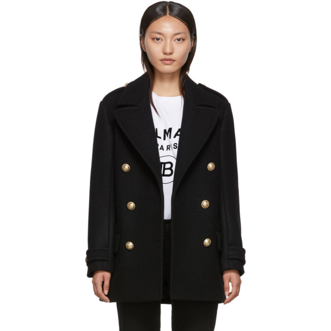 Balmain Black Wool Short 6-Button Coat Balmain