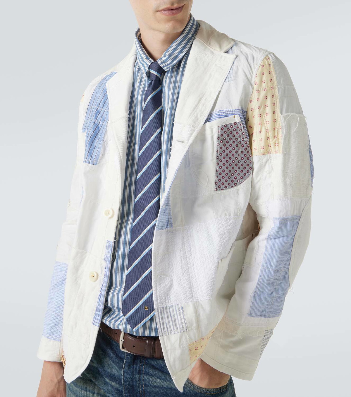Junya Watanabe Patchwork cotton and linen-blend blazer Junya Watanabe