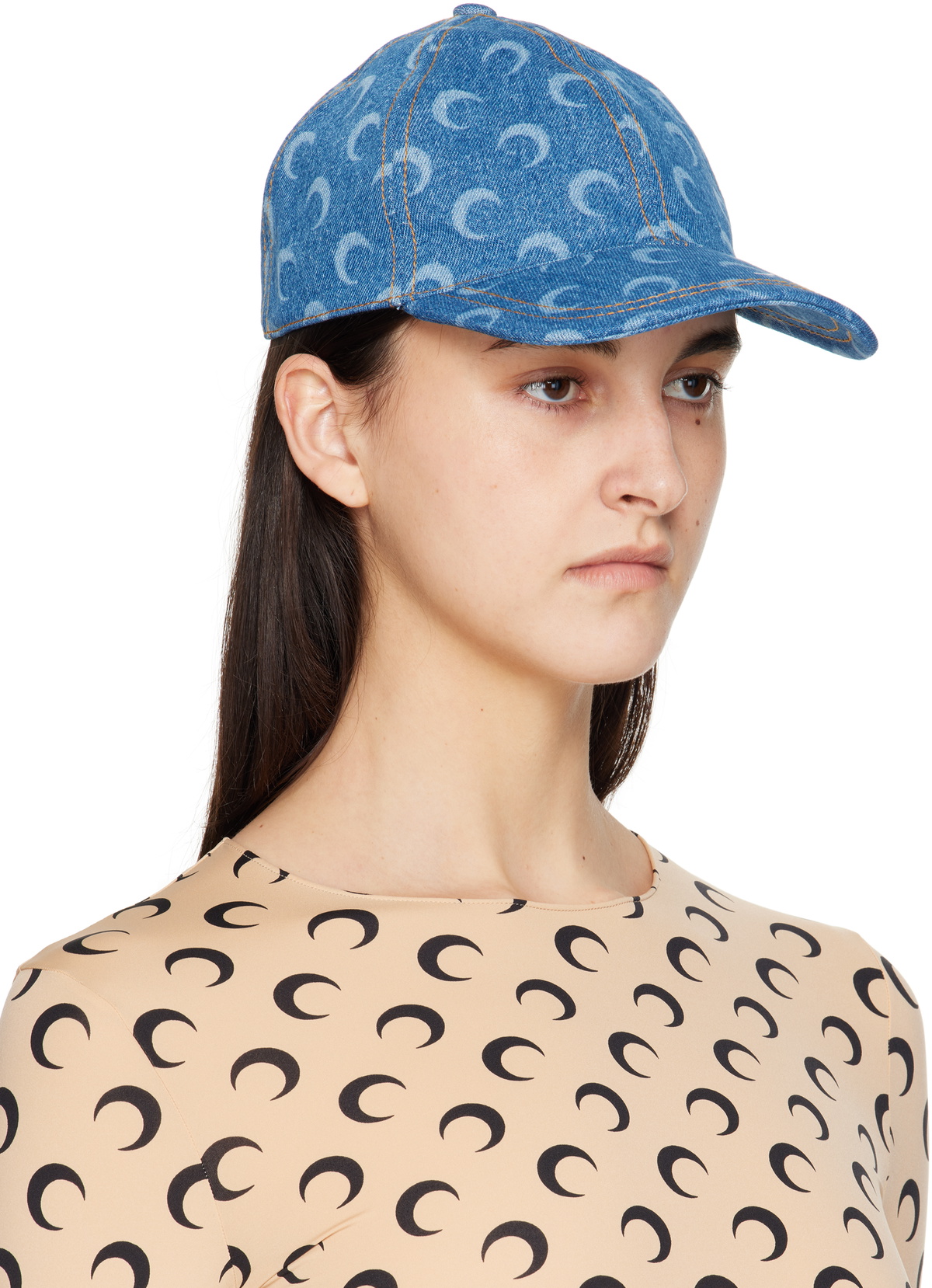 Marine Serre Blue Moon Laser Denim Baseball Cap Marine Serre
