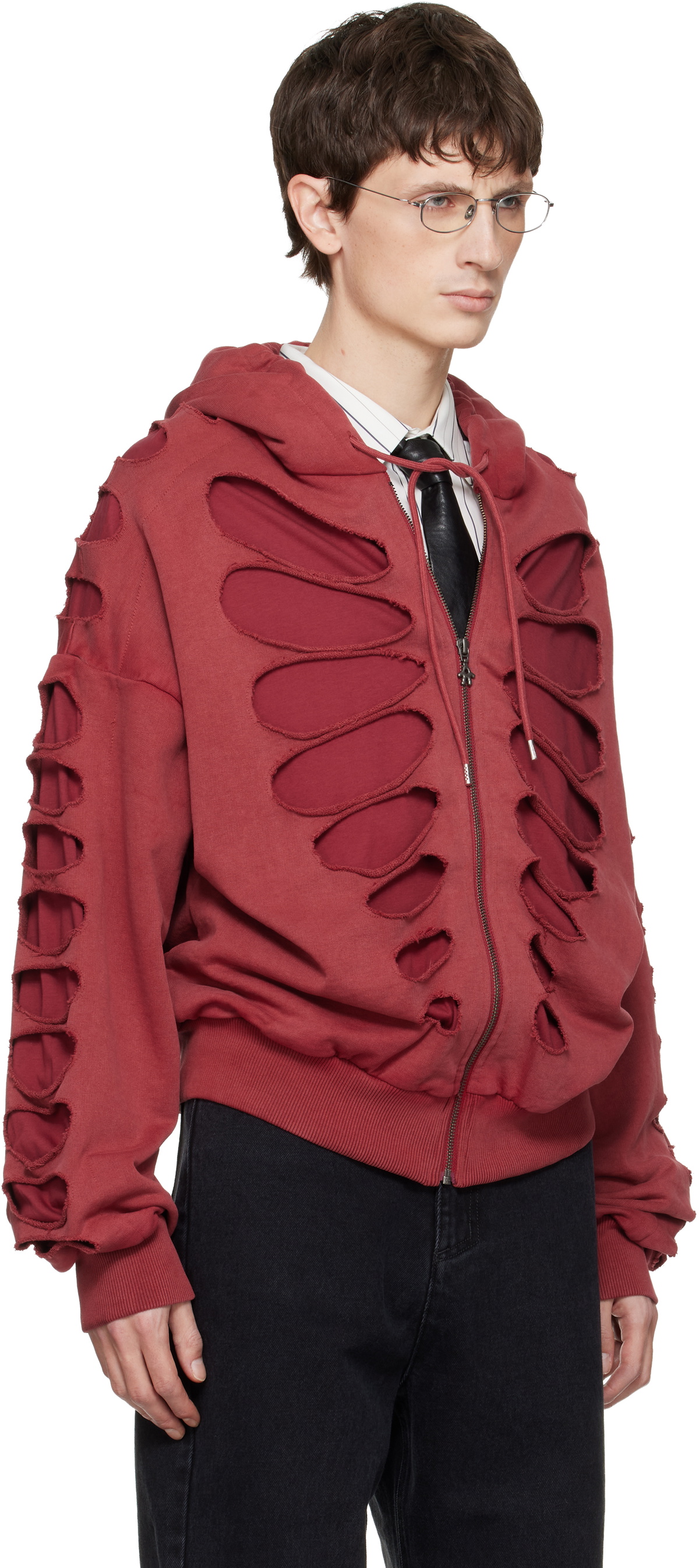 AVAVAV Red Shoulderless Cutout Hoodie AVAVAV