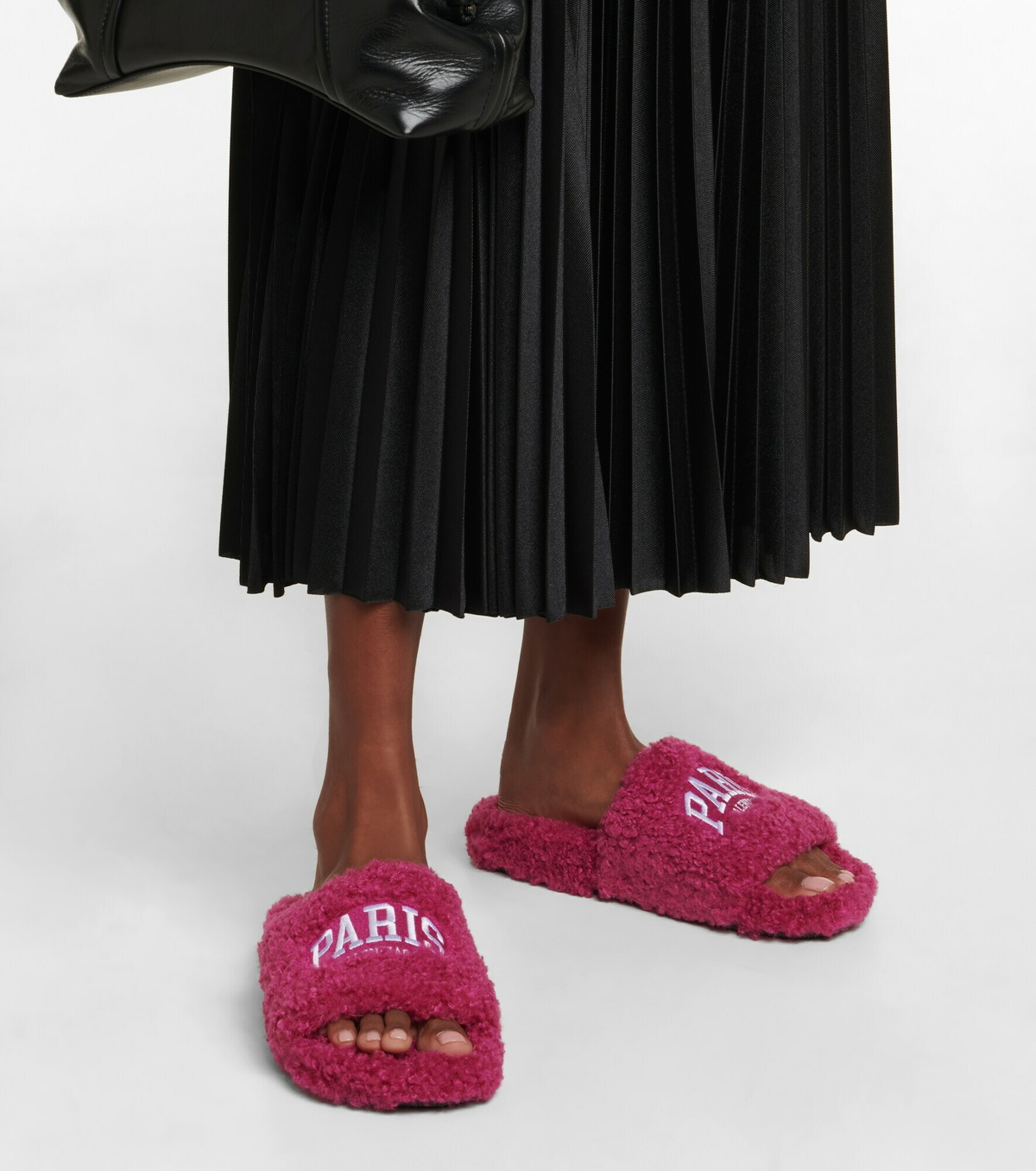 Balenciaga - Cities Paris faux shearling slides Balenciaga