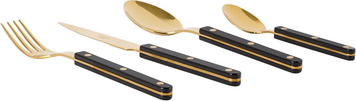 Sabre Gold & Black Bistrot Solid Flatware Set, 4 pcs Sabre